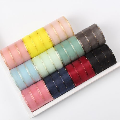 Decorative ribbon gold striped mesh sheer ribbon for luxury gift packing