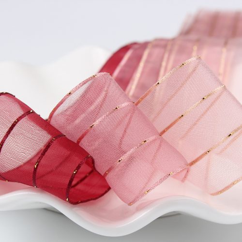 Decorative ribbon gold striped mesh sheer ribbon for luxury gift packing