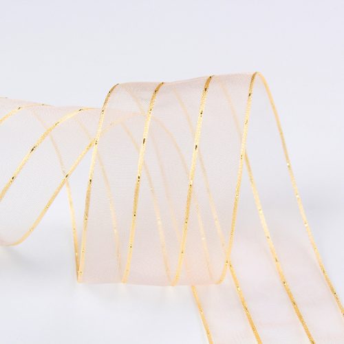 Decorative ribbon gold striped mesh sheer ribbon for luxury gift packing