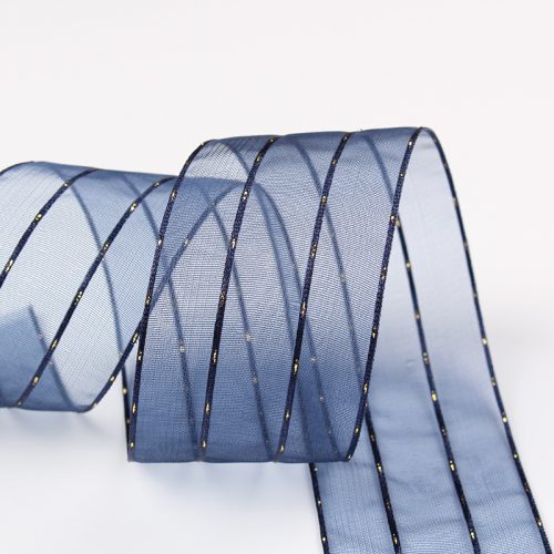 Decorative ribbon gold striped mesh sheer ribbon for luxury gift packing